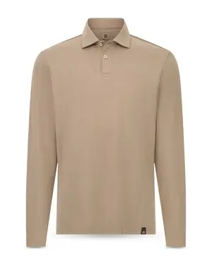 Boggi Milano Pima Interlock Long Sleeve Polo - Taupe