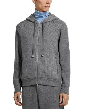 Zegna Melange Oasi Cashmere Full Zip Hoodie - Grey Mélange