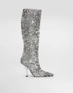 Dolce & Gabbana Drop Sequin Boots - Silver