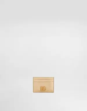 Dolce & Gabbana Laminated Calfskin Card Holder With Dg Logo - Gold