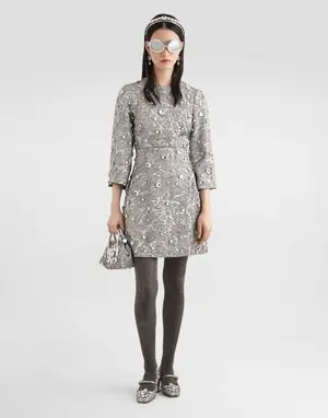 Dolce & Gabbana Floral Lamé Jacquard Dress With Embroidery