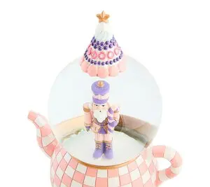 MACKENZIE-CHILDS Rosy Check Nutcracker Teapot Snow Globe