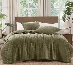 BROOKLYN LOOM Matte Cotton Velvet Wavy Square F /q Quilt Set - One-color