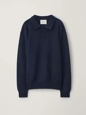LISA YANG Rufus Cashmere Polo Sweater - Navy