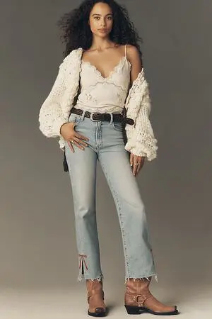 MOTHER The Rambler Zip Slice High-rise Straight-leg Jeans - Denim Light