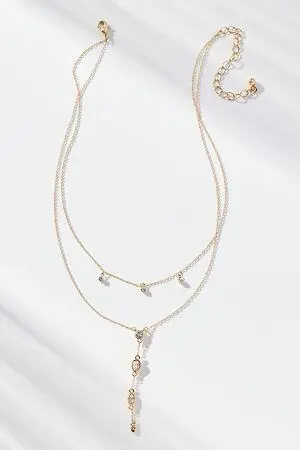 Anthropologie Crystal Lariat Layered Necklace - Gold