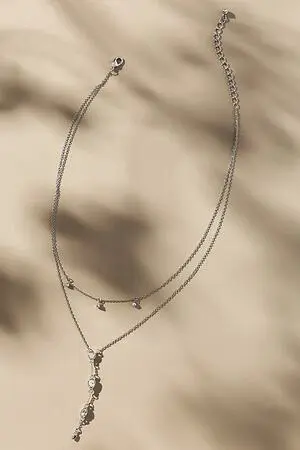 Anthropologie Crystal Lariat Layered Necklace - Silver