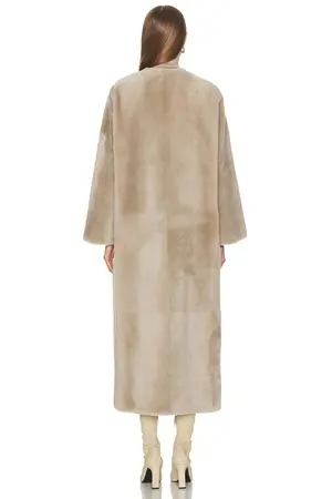 YVES SALOMON Extra Long Draped Shearling Reversible Coat