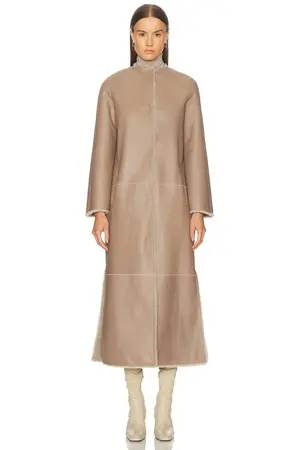 YVES SALOMON Extra Long Draped Shearling Reversible Coat