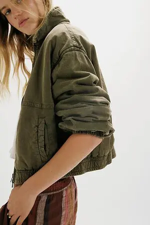 Free People Fp One Birdie Washed Jacket - Olive Green
