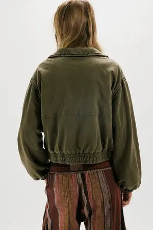 Free People Fp One Birdie Washed Jacket - Olive Green