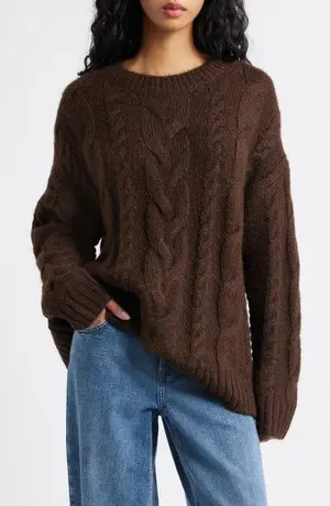 Bp. Oversized Cable Knit Sweater - Brown Coffee