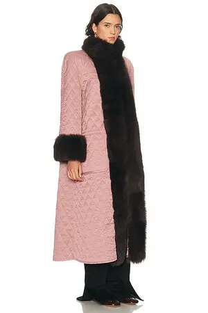 Chloé Quilted Gabardine Coat With Fur Trim