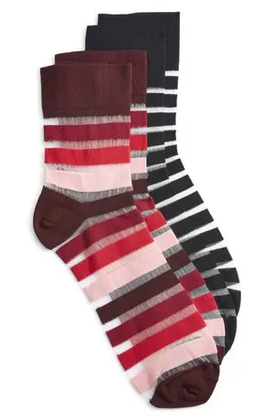 K BELL SOCKS Assorted Sheer Stripe Crew Socks 2 Pack - Red Multi