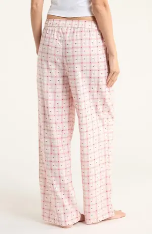 OPEN EDIT Print Flannel Boxer Pajama Pants - Ivory- Red Heart Sketch Plaid