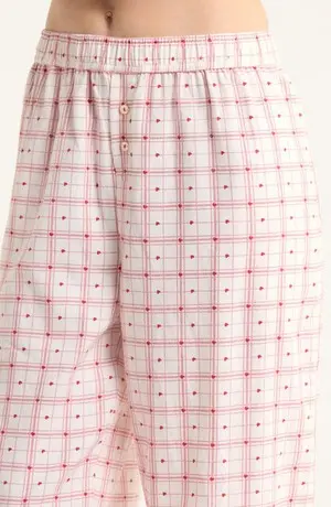 OPEN EDIT Print Flannel Boxer Pajama Pants - Ivory- Red Heart Sketch Plaid