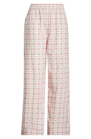 OPEN EDIT Print Flannel Boxer Pajama Pants - Ivory- Red Heart Sketch Plaid