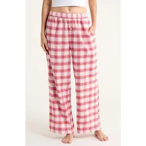 OPEN EDIT Print Flannel Boxer Pajama Pants - Pink- Red Gifting Plaid
