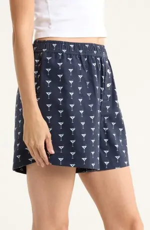 OPEN EDIT Print Cozy Flannel Boxer Pajama Shorts - Navy Classic Mocktail