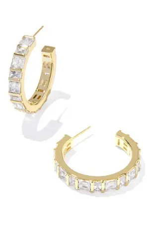 Kendra Scott Jamie Crystal Hoop Earrings - Gold White Cubic Zirconia