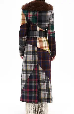 AZALEA WANG Cadault Plaid Patchwork Trench Coat