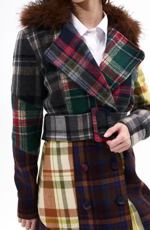 AZALEA WANG Cadault Plaid Patchwork Trench Coat