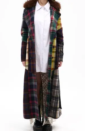 AZALEA WANG Cadault Plaid Patchwork Trench Coat