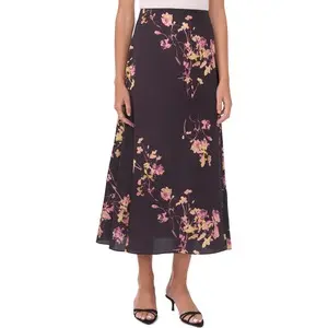 Vince Camuto Floral Midi Skirt - Rich Black