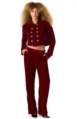 Steve Madden Tonia Velvet Double Breasted Crop Jacket - Red Velvet