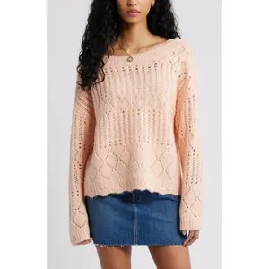 Bp. Open Stitch Oversized Sweater - Coral Morning