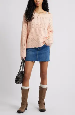 Bp. Open Stitch Oversized Sweater - Coral Morning