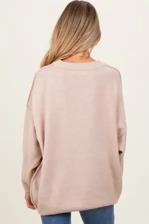PINKBLUSH Oversized Crewneck Melange Knit Sweater - Beige