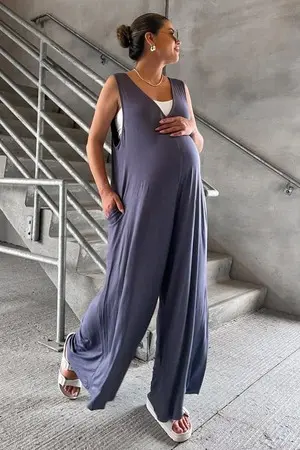 PINKBLUSH Sleeveless Wide Leg Jumpsuit - Blue