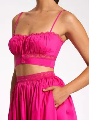 MISS CIRCLE NEW YORK Maya Cotton Poplin Top With Lace Trim