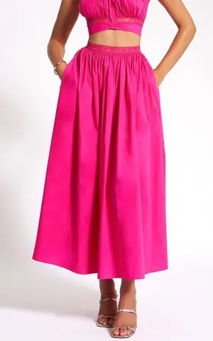 MISS CIRCLE NEW YORK Cotton Poplin Maxi Skirt With Lace Trim