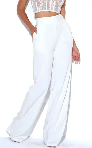 MISS CIRCLE Wide Leg Stretch Crepe Trousers - White