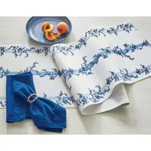 TAG Cote Stripe Floral Print Cotton Table Runner Decor - Blue