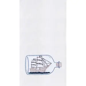 C&F HOME Ship In A Bottle Kitchen And Bathroom Embroidered Hand Towel - Blue