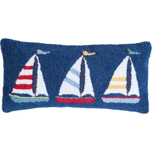 C&F HOME Sailboat Trio Hooked Accent Pillow 10" X 20 - Blue