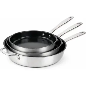ALVA Maestro 3‑piece Nonstick Stainless Steel Frying Pan Set5‑ply Steel - Black