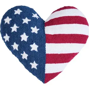 C&F HOME Stars & Stripes American Flag Patriotic Hooked Accent Pillow 18" X 21 - Blue