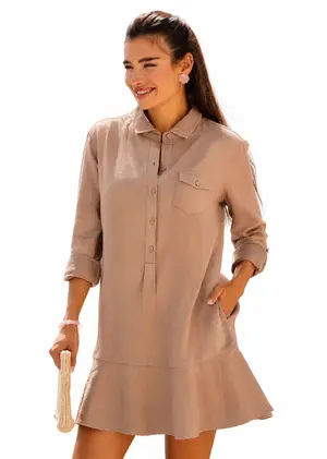 CABANA LIFE Gauze Button Front Shirt Dress - Brown