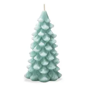 TAG Frosted Pine Tree Aqua Candle Sculpted Christmas Decor - Blue