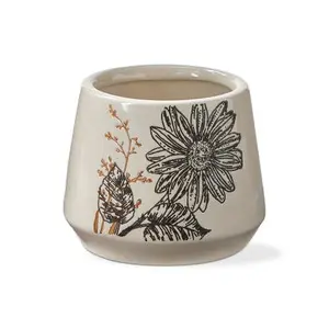 TAG Let It Bee Flower Print Planter Small Glazed Ivory Stoneware - Multicolored