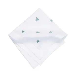 C&F HOME Aqua Turtle Embroidered Machine Washable Hemstitch Napkins Set Of 6