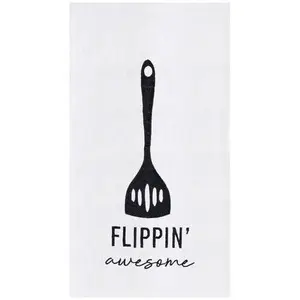 C&F HOME Flippin' Awesome Stove And Grille Fun Kitchen Embroidered Hand Towel - Black