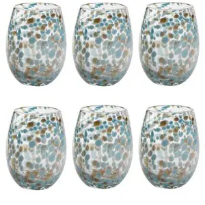 TAG Aqua Confetti Glass Stemless Drinkware Set Of 6 - Blue