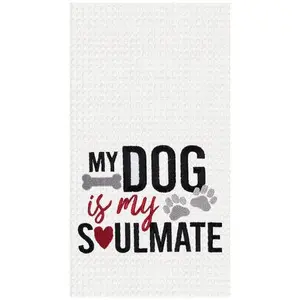 C&F HOME Dog Is My Soulmate Kitchen And Bathroom Embroidered Waffle Hand Towel - Black