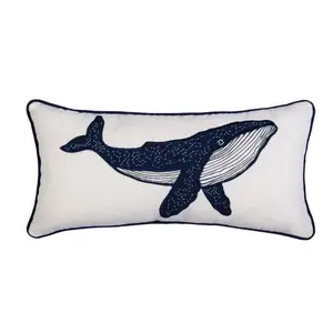 C&F HOME Whale Embroidered Cotton Blend Accent Pillow 10" X 20" - Blue