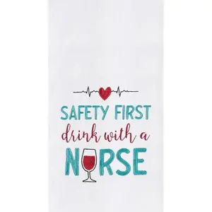 C&F HOME Drink With A Nurse Kitchen And Bathroom Embroidered Hand Towel - Blue